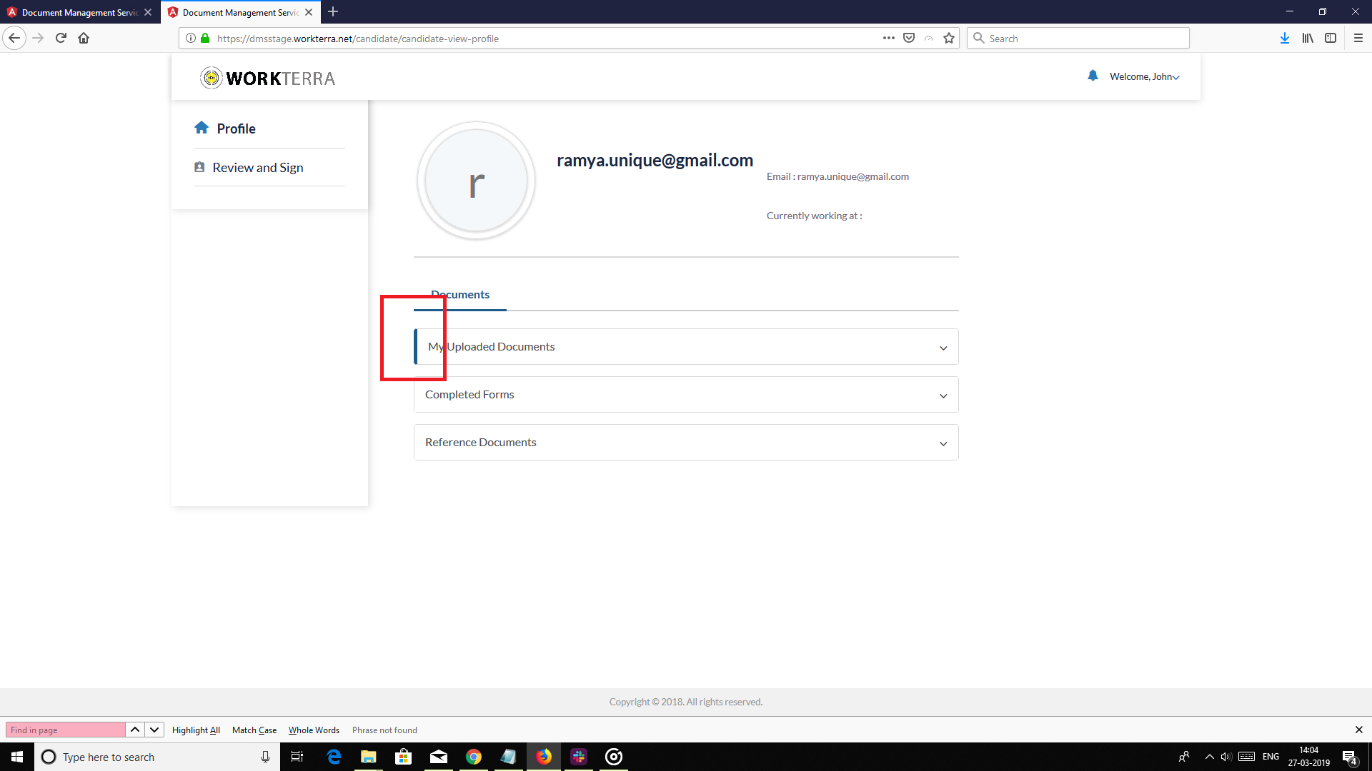 [DMS-1012] DMS | Candidate | Profile Home - Workterra Jira
